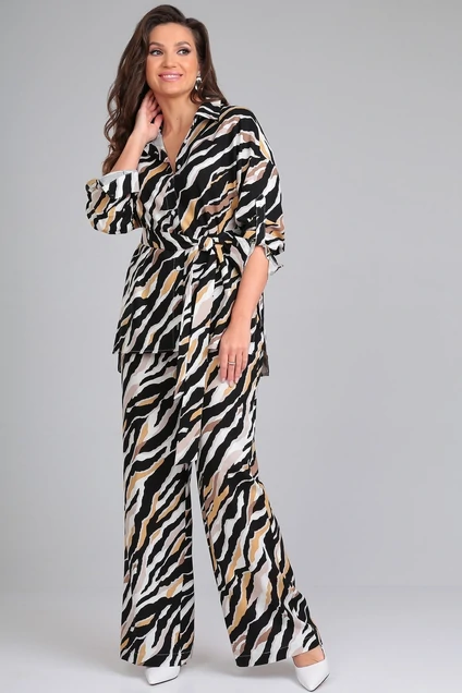 Костюм брючный 21271 бежевый + зебра LeNata купить в интернет магазине Велесмода